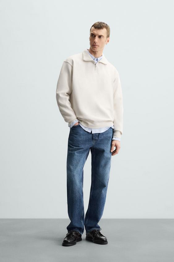 BASIC ZIP-NECK SWEATSHIRT - Oyster-white | ZARA Australia