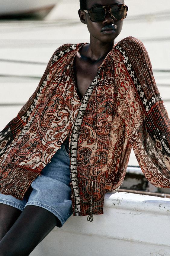 METALLIC THREAD PRINTED BLOUSE - Multicoloured | ZARA New Zealand