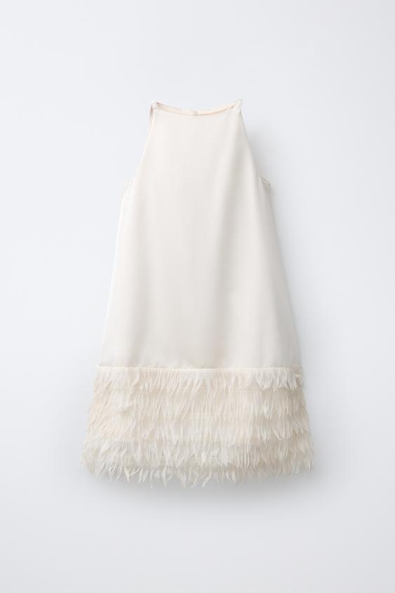 ROBE SATINÉE PLUMES - Écru | ZARA Belgique / Belgium