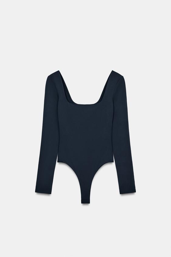 SQUARE NECK BODYSUIT - Blue | ZARA New Zealand
