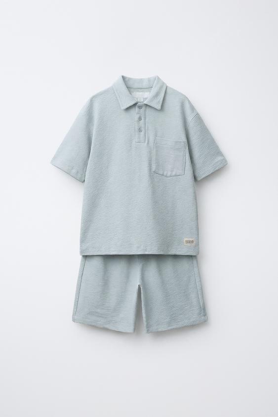 RUSTIC POLO SHIRT AND BERMUDA SHORTS SET WITH LABEL - Sky blue | ZARA ...