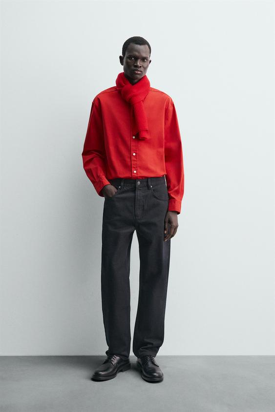 COMPACT COTTON RELAXED FIT SHIRT - Red | ZARA Turkey