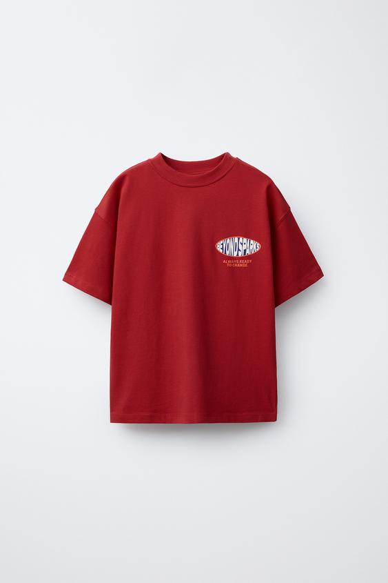 RAISED LOGO T-SHIRT - Bright red | ZARA United States