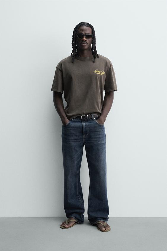 RELAXED FIT T-SHIRT MED URTVÄTTAT MÖNSTER - Grå antracit | ZARA Sverige ...