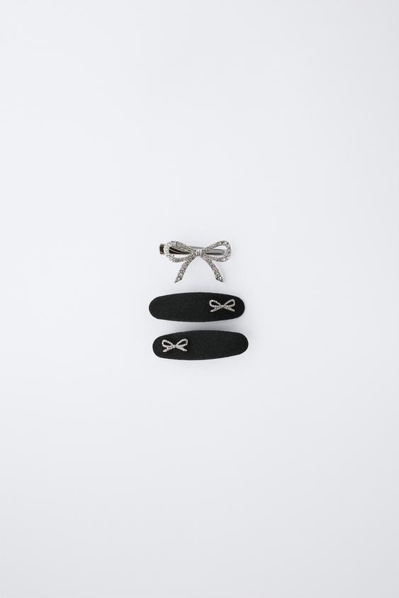 3-PACK OF SHINY BOW HAIR CLIPS - Black | ZARA Turkey