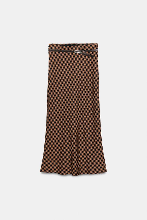 GINGHAM MIDI SKIRT - camel | ZARA South Africa