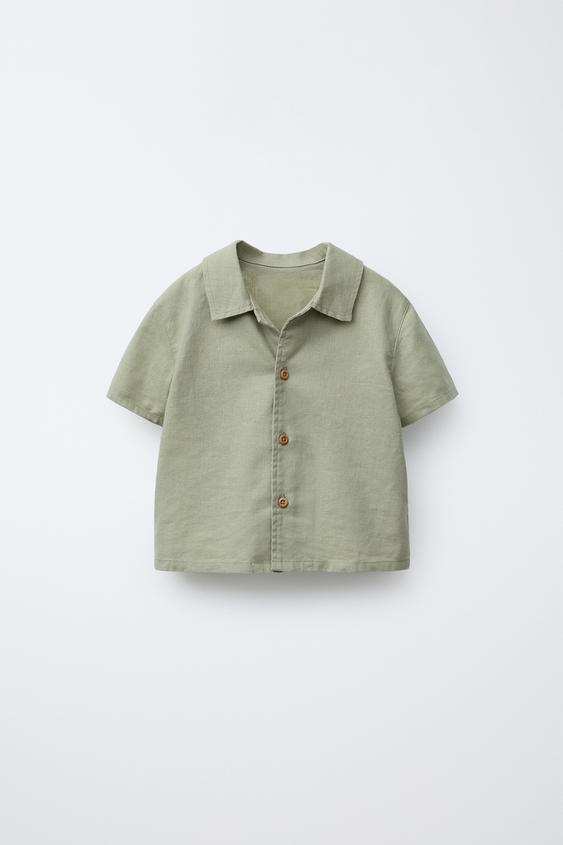 ΠΟΥΚΑΜΙΣΟ ΜΕ ΛΙΝΟ ΚΑΙ ΒΑΜΒΑΚΙ - Χακί | ZARA Greece / Ελλαδα
