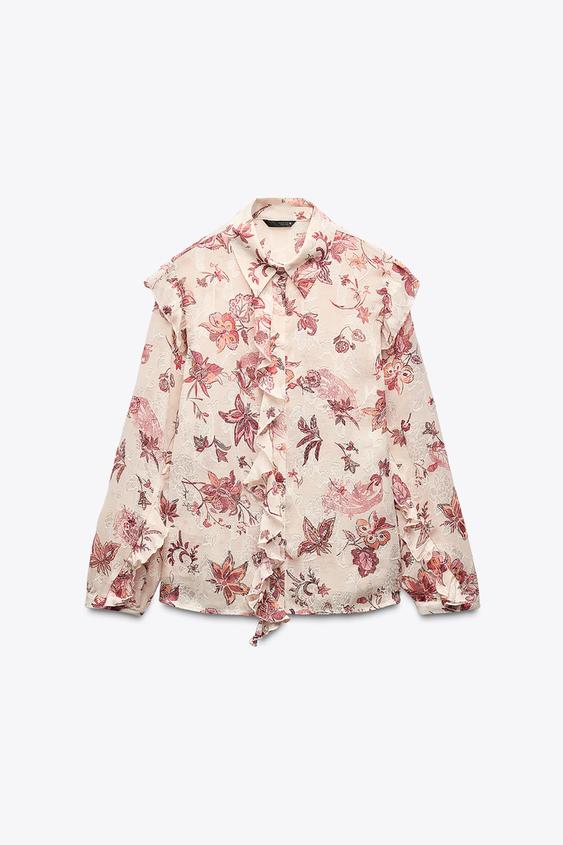 PRINTED RUFFLED SHIRT - Pinks | ZARA Thailand