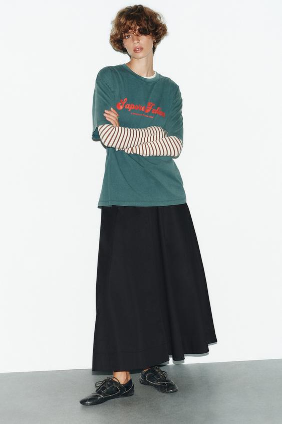 SLOGAN PRINT T-SHIRT - Green | ZARA New Zealand