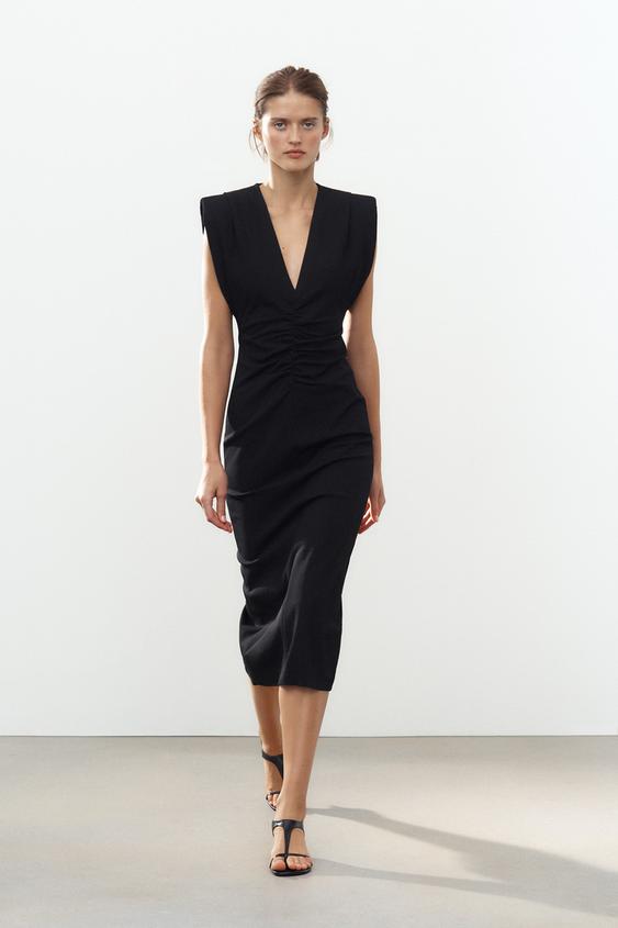 VESTIDO MIDI HOMBRERAS ZW COLLECTION - Negro | ZARA Mexico