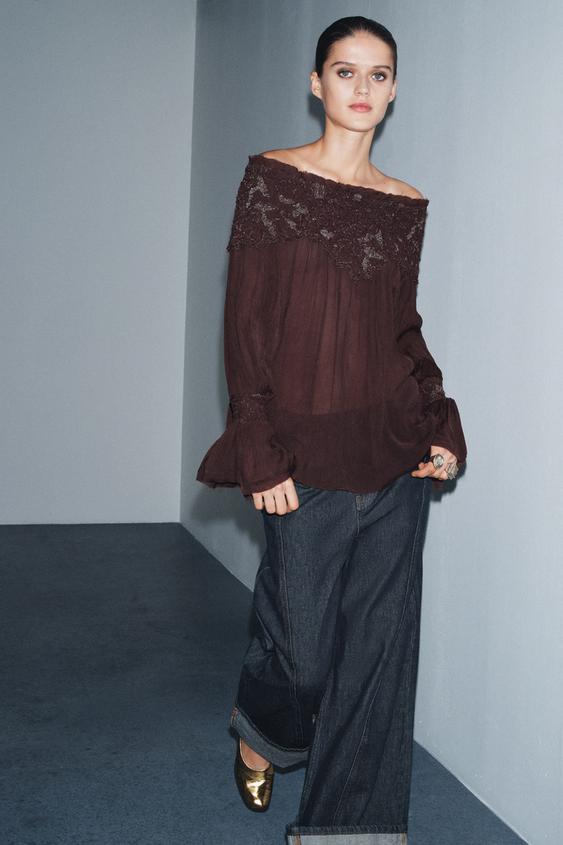 EMBROIDERED BLOUSE ZW COLLECTION LIMITED EDITION - Aubergine | ZARA Turkey