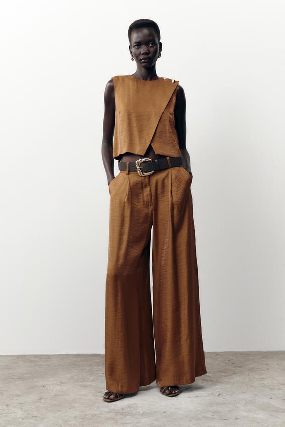 SATIN EFFECT WRAP TOP - Caramel | ZARA United States