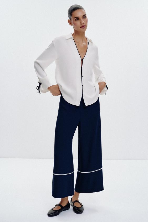 コントラストトリム シャツ - オフホワイト | ZARA Japan / 日本