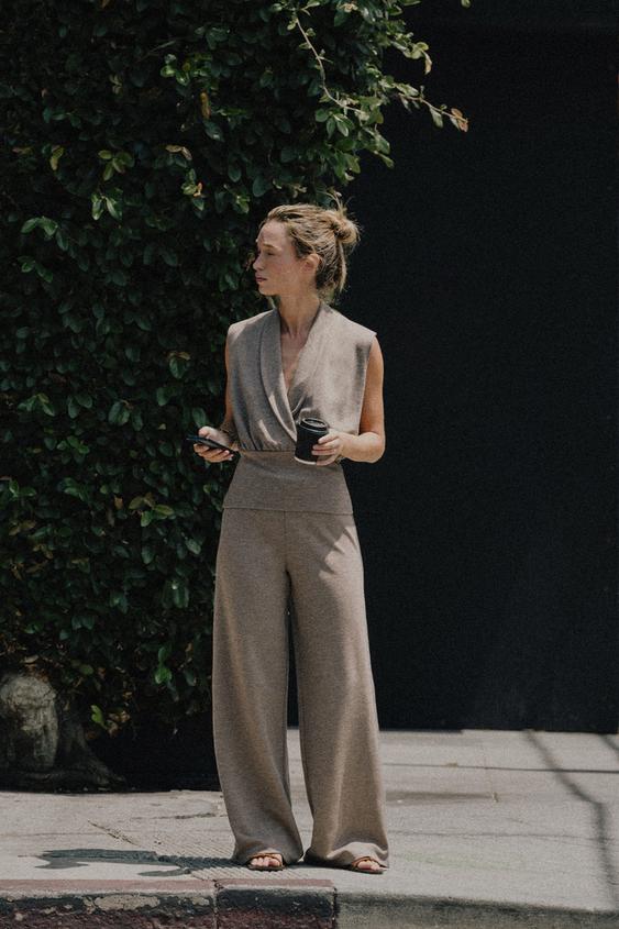 PANTALÓN BÁSICO ANCHO - Marrón claro | ZARA Chile