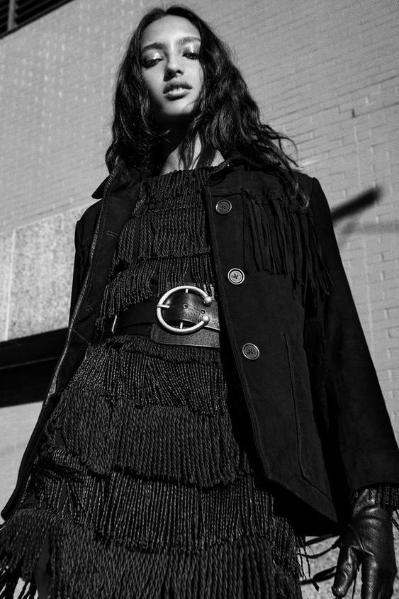 ZW COLLECTION SHORT FRINGED DRESS - Black | ZARA Saudi Arabia