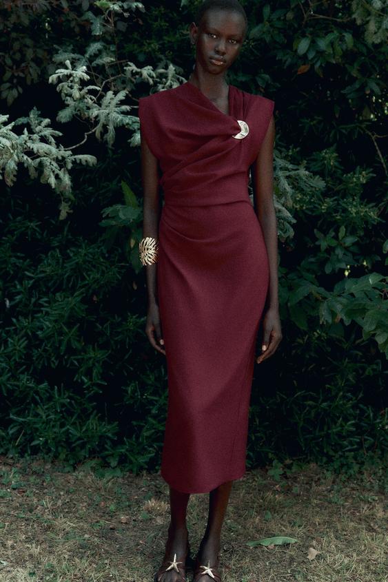 GOLD APPLIQUÉ MIDI DRESS - Raspberry | ZARA Canada