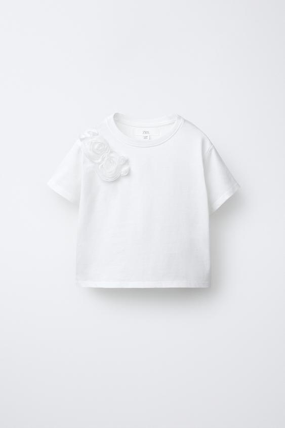 T-SHIRT MOTIF BUNGA ORGANZA - Putih | ZARA Indonesia