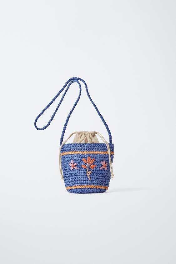 EMBROIDERED RAFFIA CROSSBODY BAG - Blue | ZARA Turkey