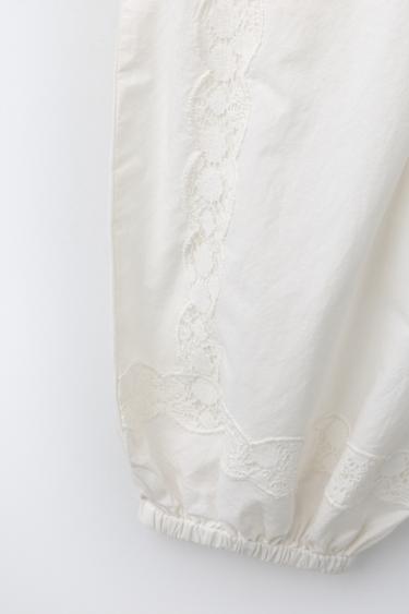 PANTALON BOUFFANT BRODERIES EN DENTELLE - Blanc cassé | ZARA France