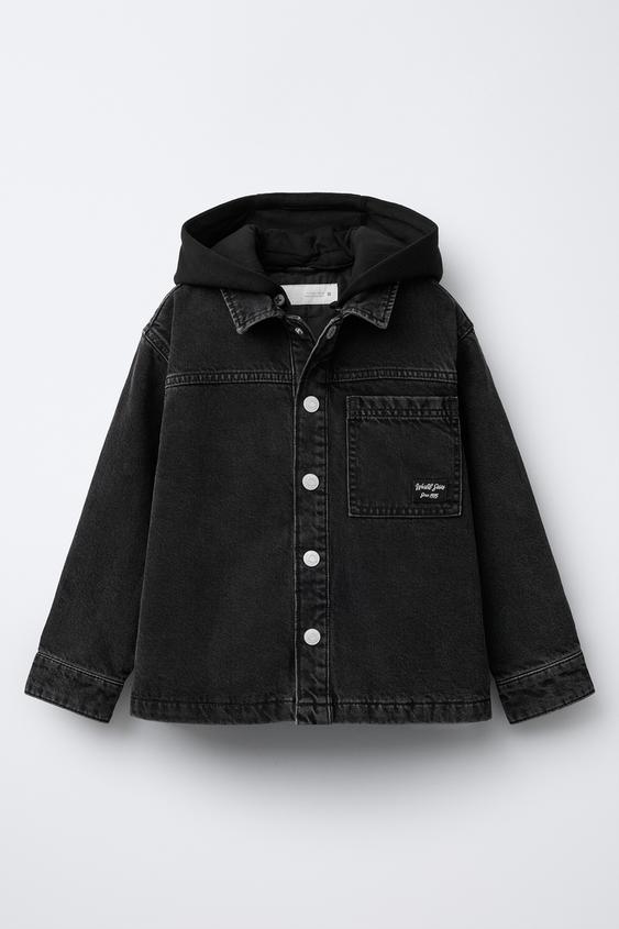 GESTEPPTES DENIM-OVERSHIRT MIT ABNEHMBARER KAPUZE - Schwarz | ZARA ...