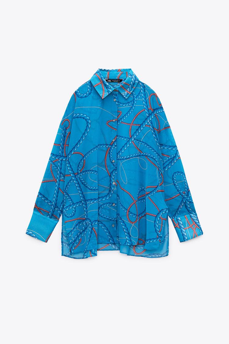 KEMEJA MOTIF GAMBAR BIRU LAUT - Ragam warna | ZARA Indonesia