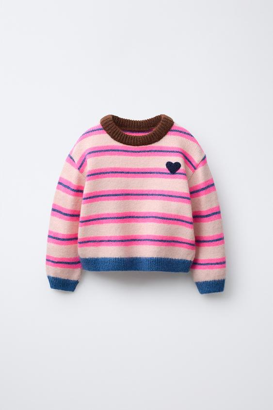 EMBROIDERED FLUORESCENT STRIPED KNIT JUMPER - Neon pink | ZARA Thailand