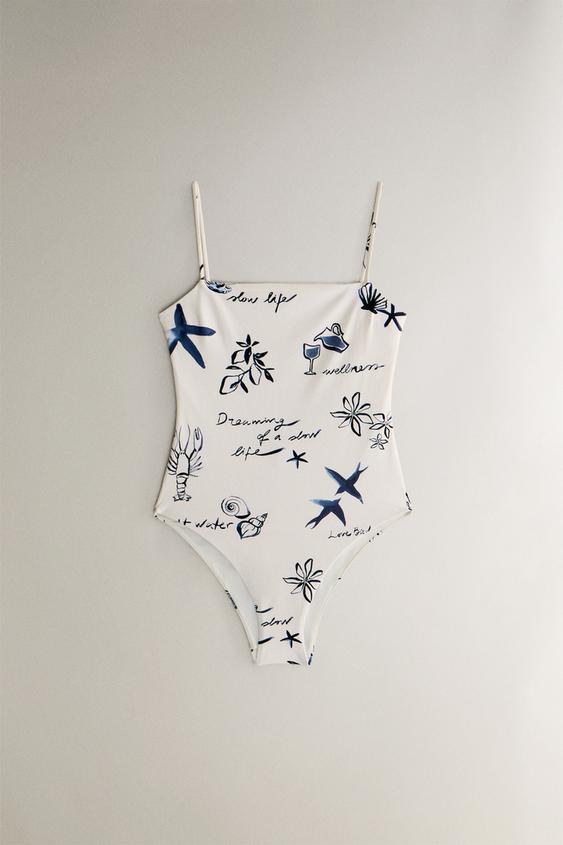 PRINTED BEACH SWIMSUIT - Ecru | ZARA United States