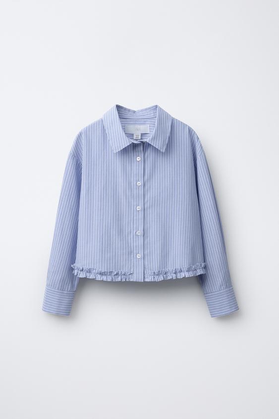 STRIPED RUFFLE SHIRT - Blue / White | ZARA United States