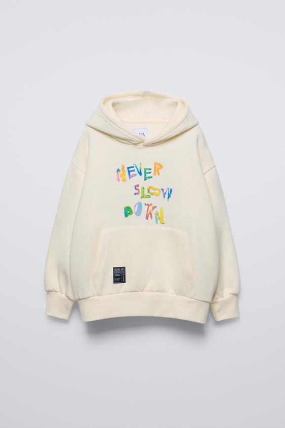 SLOGAN PRINT HOODIE - Ecru | ZARA Australia