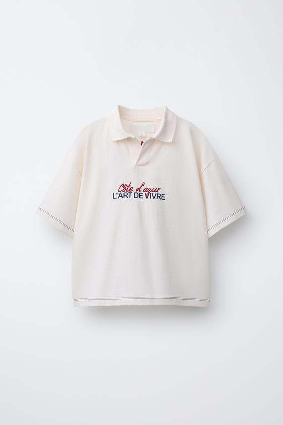 TEXT PRINT POLO SHIRT - White | ZARA Saudi Arabia