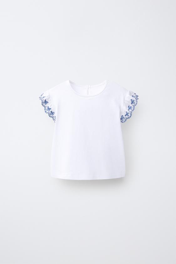 T-SHIRT BRODÉ EN CONTRASTE - Blanc | ZARA Suisse / Switzerland