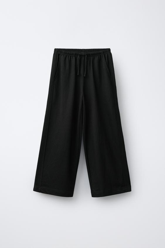 CALÇAS WIDE LEG TIPO PIJAMA - Preto | ZARA Portugal