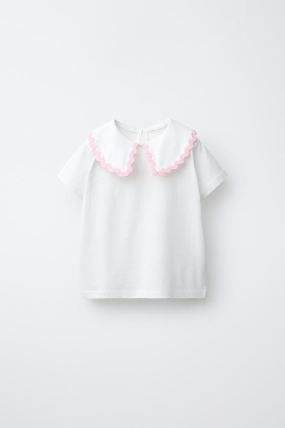 TRICOU CU GULER PETER PAN ȘI APLICAȚIE ONDULATĂ - Alburiu | ZARA România