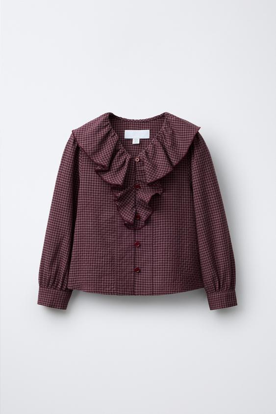 GINGHAM SHIRT WITH RUFFLES - GARNET | ZARA Australia