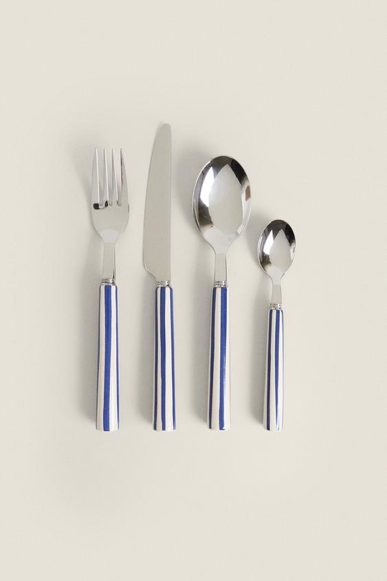 4-PIECE FLATWARE SET WITH CERAMIC HANDLE - Blue / White | ZARA Mexico