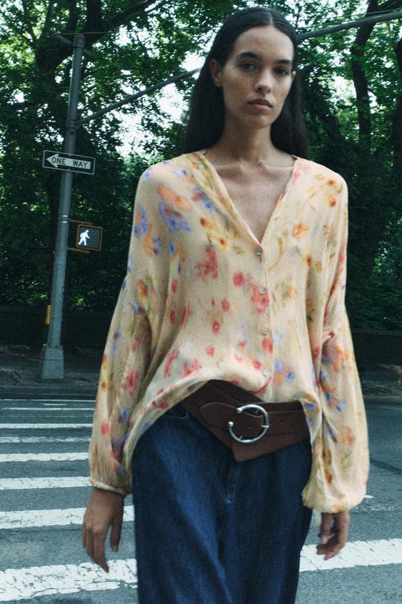 Zw Collection Printed Voluminous Blouse Multicoloured Zara Uae