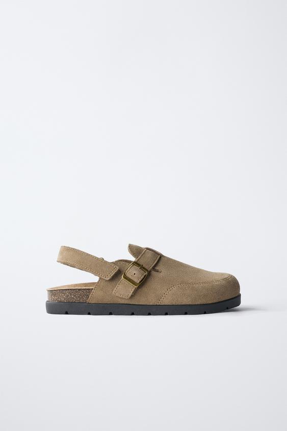 SPLIT SUEDE LEATHER CLOGS - Brown | ZARA Cambodia