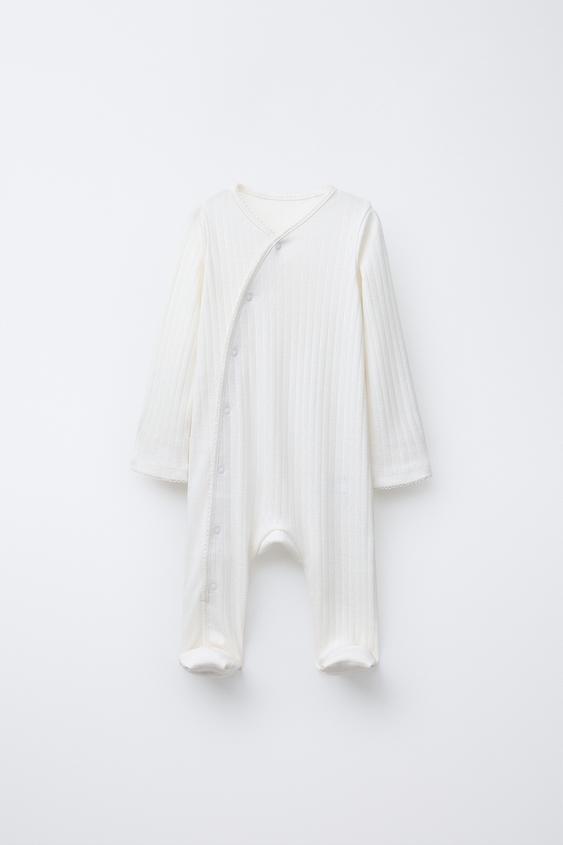 POINTELLE CONVERTIBLE FOOTED ONE-PIECE PAJAMAS - Oyster-white | ZARA Mexico