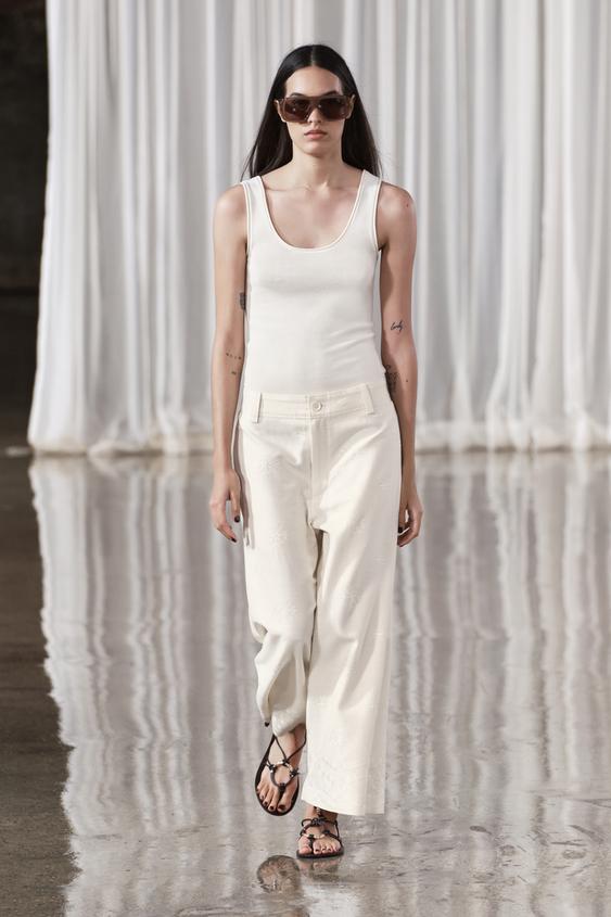 Zw Collection Embroidered Trousers Ecru Zara Australia