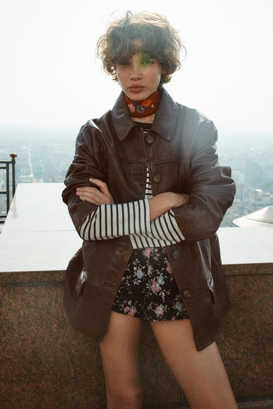 100% WASHED EFFECT LEATHER JACKET - Brown | ZARA Canada