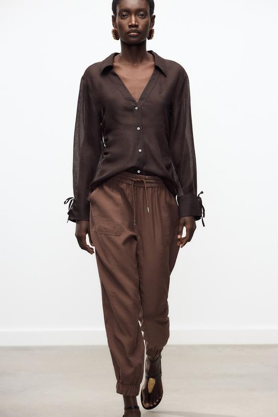 Flowy Jogger Pants Brown Zara United States