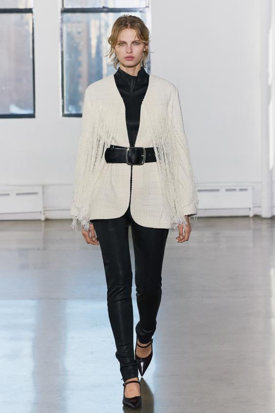 ZW COLLECTION TEXTURED FRINGE JACKET - Ecru | ZARA Singapore