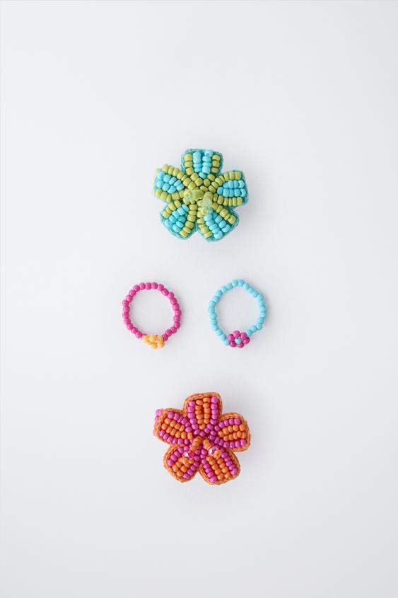 FOUR PACK OF FLOWER BEADED RINGS - Fuchsia | ZARA United Kingdom