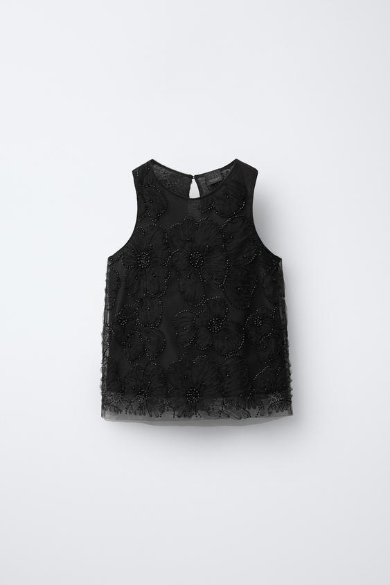 BEADED LACE TOP - Black | ZARA Singapore