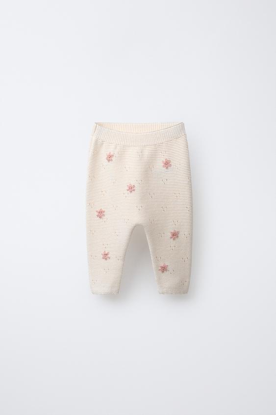 PANTALON EN MAILLE À FLEURS BRODÉES - Écru moyen | ZARA France