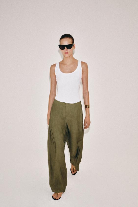 CALÇAS FLUIDAS ZW COLLECTION - Verde-azeitona-escuro | ZARA Portugal