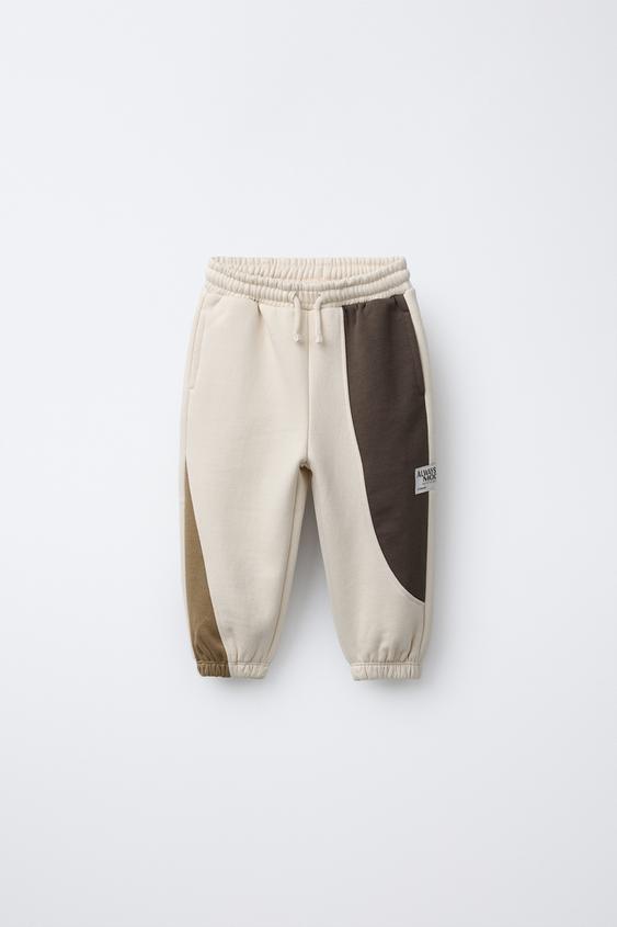 COLOR BLOCK JOGGER PANTS WITH LABEL - Light beige | ZARA Canada