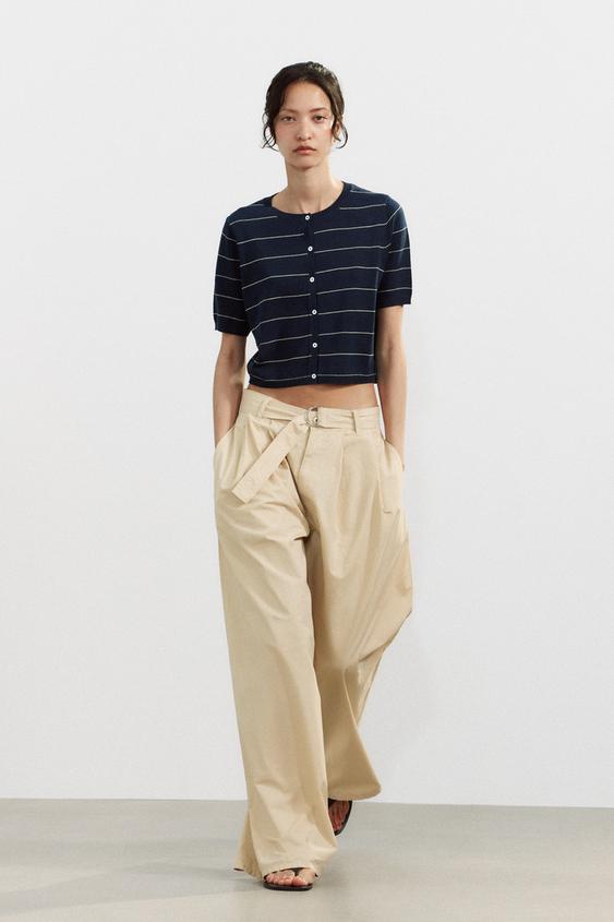 JAKET CROP RAJUTAN MOTIF GARIS - bergaris | ZARA Indonesia