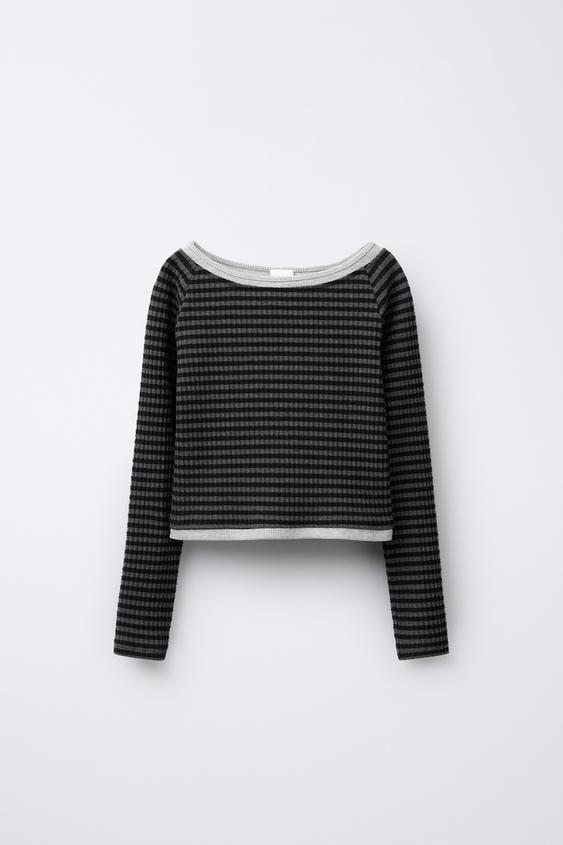 DOUBLE TEXTURE STRIPED T-SHIRT - striped | ZARA Canada
