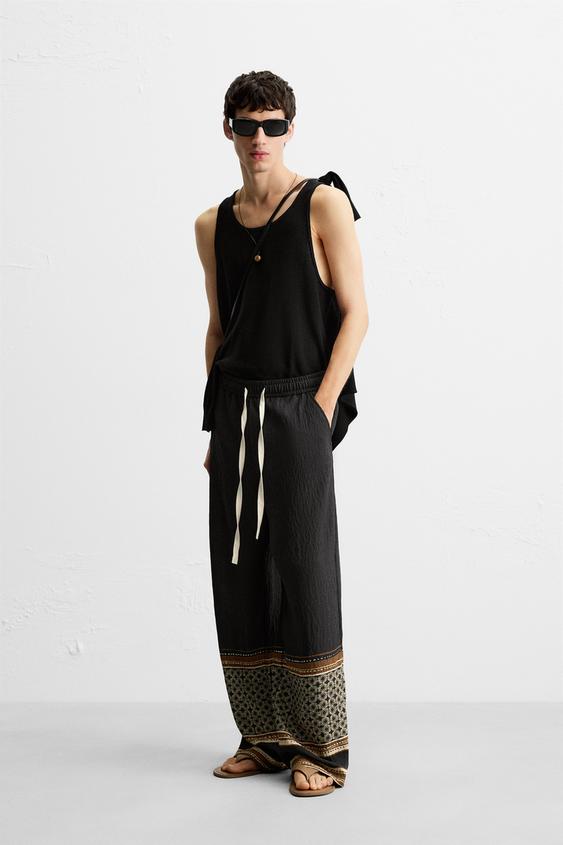 RELAXED FIT COLOR BLOCK PANTS - Black | ZARA United States